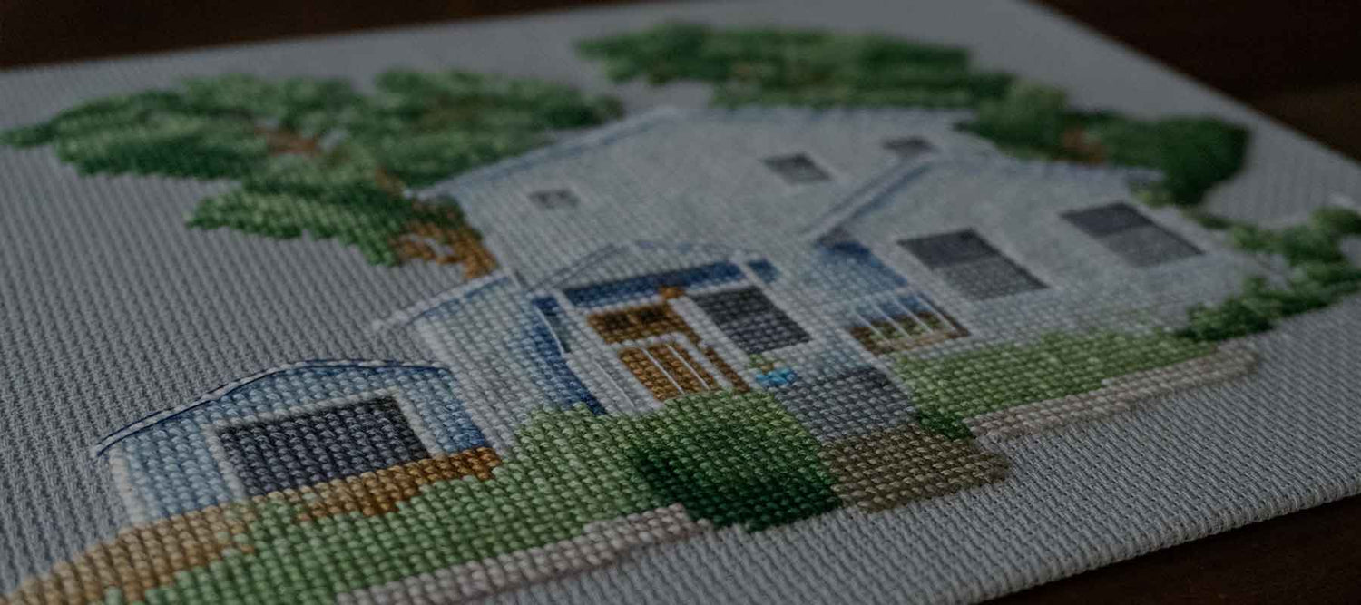 Finished Piece - The Blue Cross-Stitched House
