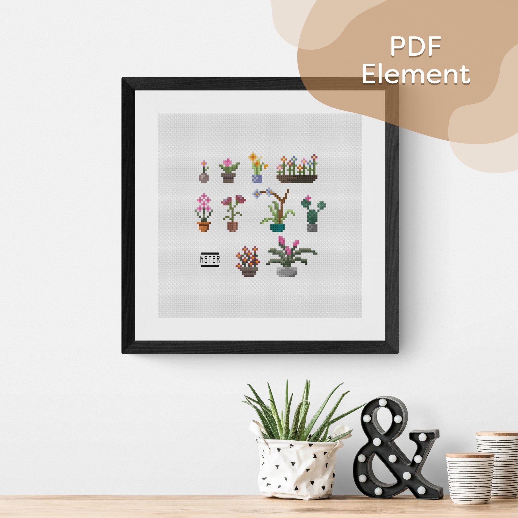 Cross-Stitch Decor Element - "Aster"